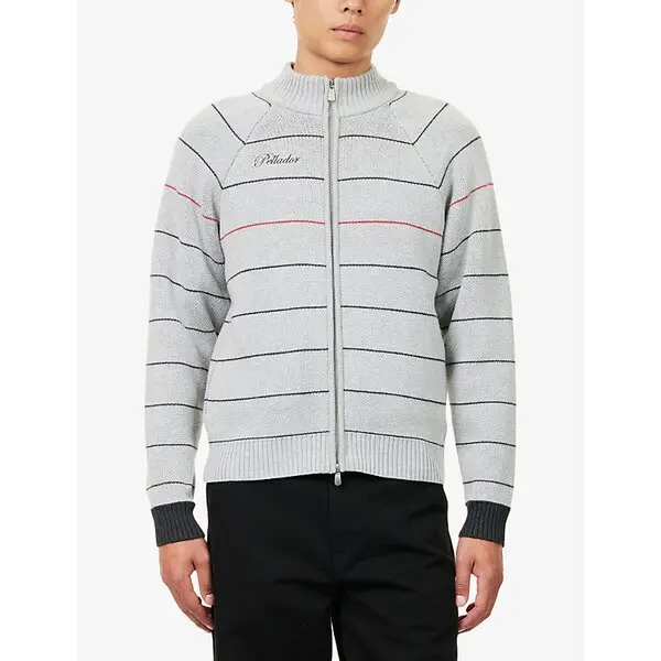 PELLADOR Striped Embroidered-logo Cotton Cardigan