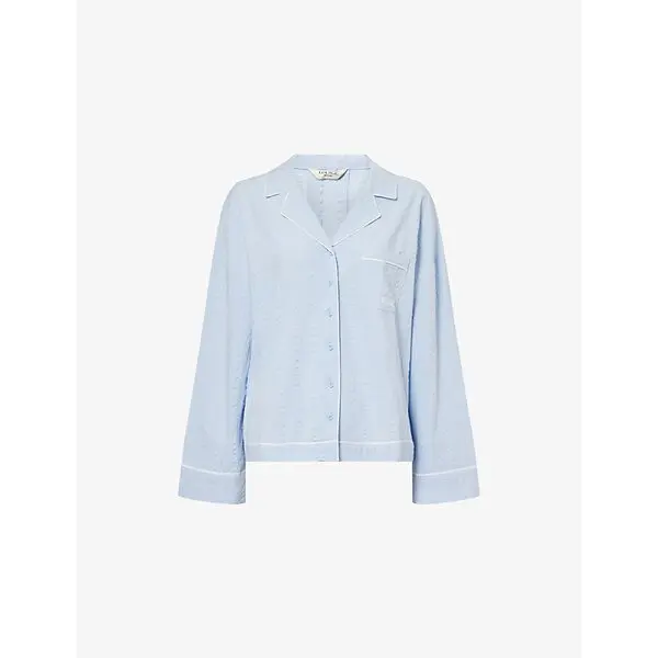 Lounge Textured Cotton Pyjama Shirt - Blue