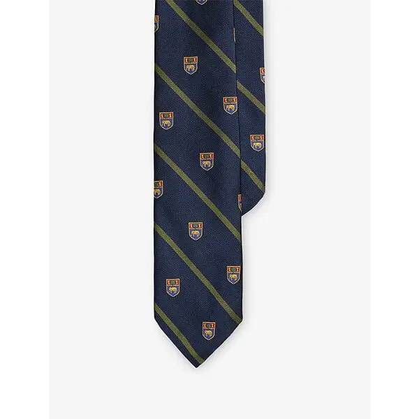 Polo Ralph Lauren Striped Crest-print Silk Neck Tie - Navy