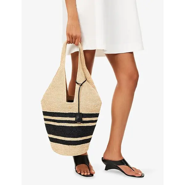 ANINE BING Leah Striped Raffia Hobo Bag