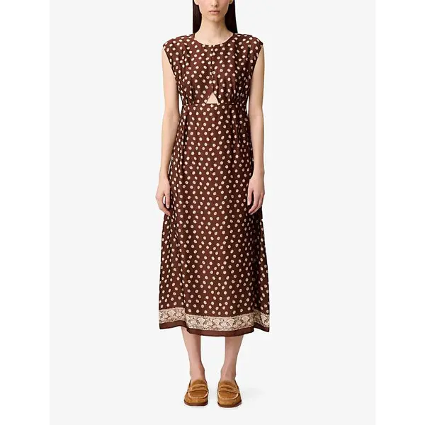 Claudie Pierlot Sleeveless Polka-dot Satin Maxi Dress