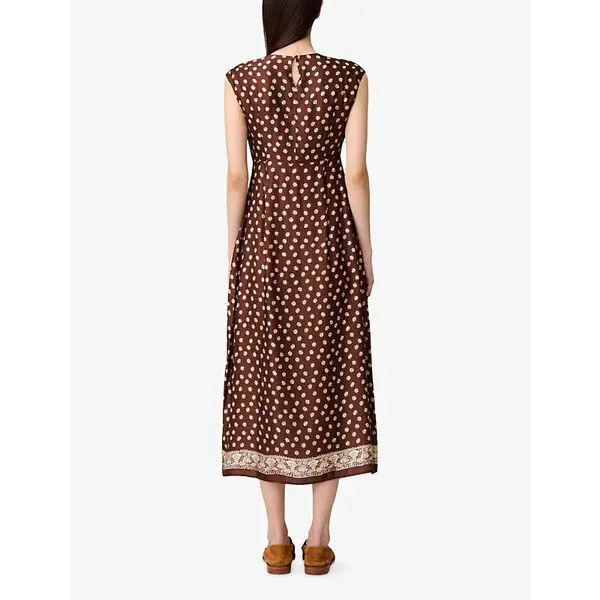 Claudie Pierlot Sleeveless Polka-dot Satin Maxi Dress
