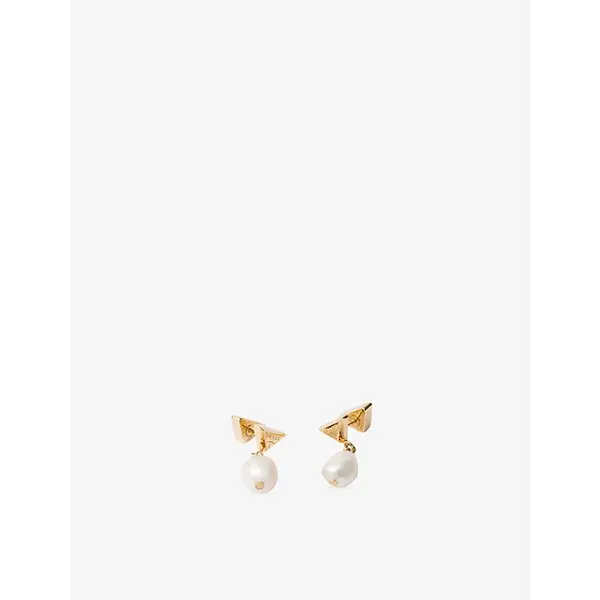 Prada Gold-plated Metal Triangle Earrings With Pearl Pendants - Gold/silver