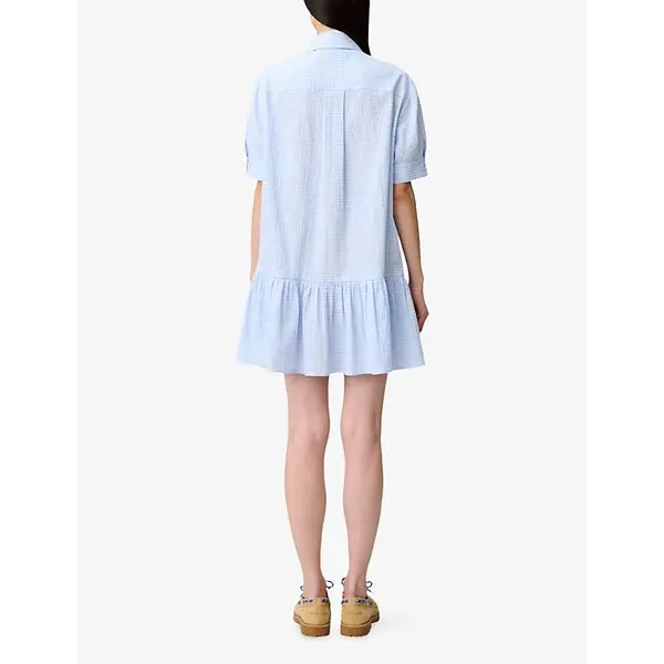 Claudie Pierlot Checked Cotton Mini Dress With Lace-up Detail