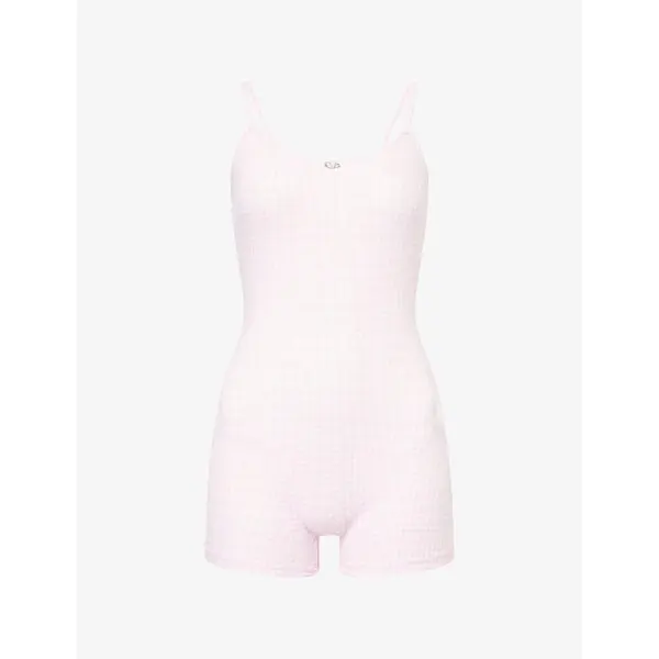 Lounge Ribbed Gingham Cotton-jersey Sleep Romper - Pink Gingham