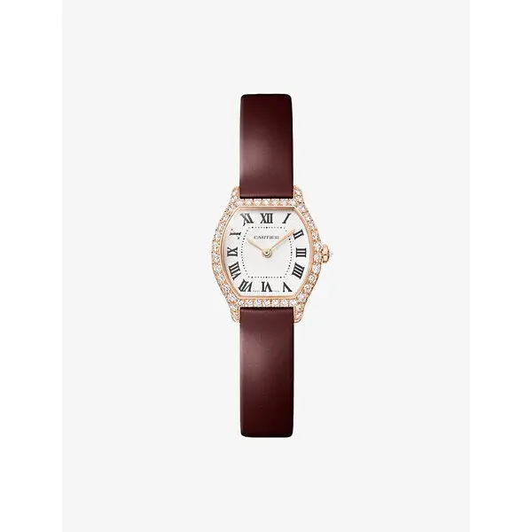 Cartier Tortue Mini Model Quartz Watch In 18ct Rose Gold With Diamonds And Leather Strap - Pink Gold