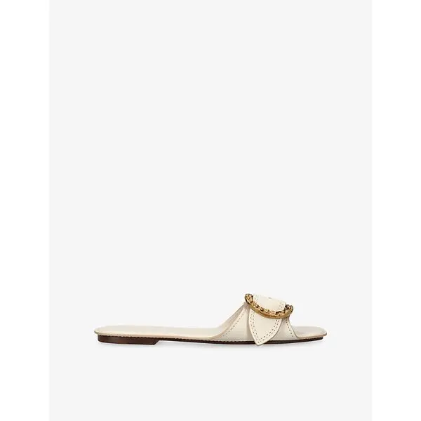 Zimmermann Solena Flat Leather Slides With Ornamental Buckle - Bone