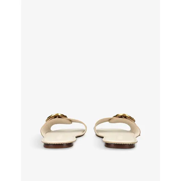 Zimmermann Solena Flat Leather Slides With Ornamental Buckle - Bone
