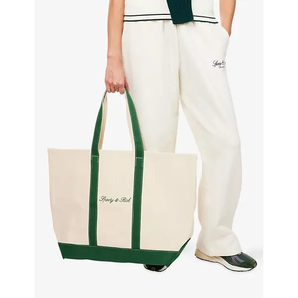 SPORTY & RICH Large Canvas Tote Bag With Embroidered Logo