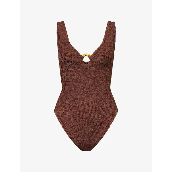 Hunza G Celine Ring Crinkled Swimsuit - Metallic Chocolate