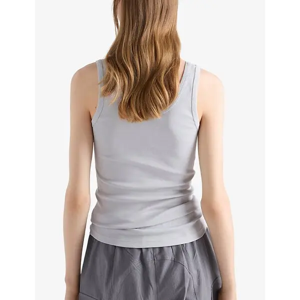 Prada Logo Plaque Ribbed-knit Cotton Tank Top