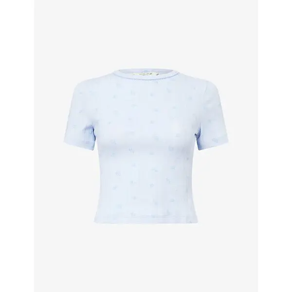 Lounge Pointelle Short-sleeve Cotton-jersey Pyjama Top - Blue Floral