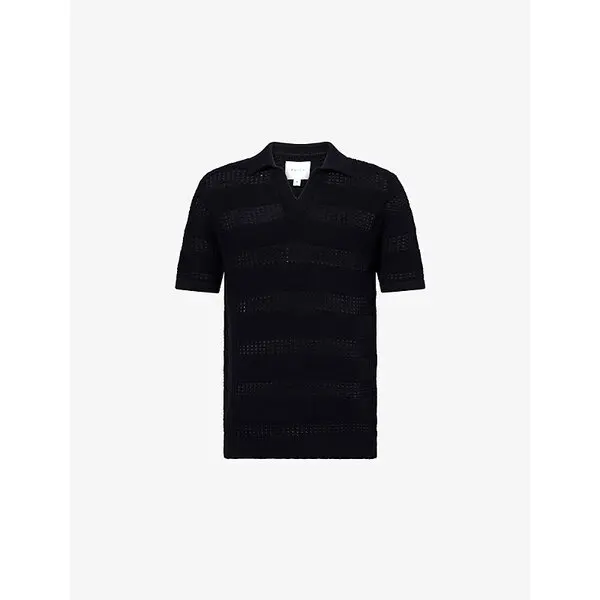 RAITH Frattina Crochet Cotton-knit Polo Top - Navy