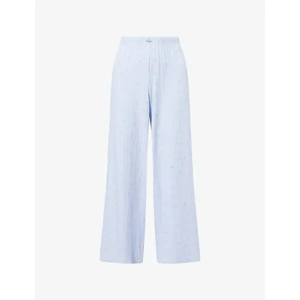 Lounge Pointelle Floral Cotton-jersey Pyjama Bottoms - Blue Floral