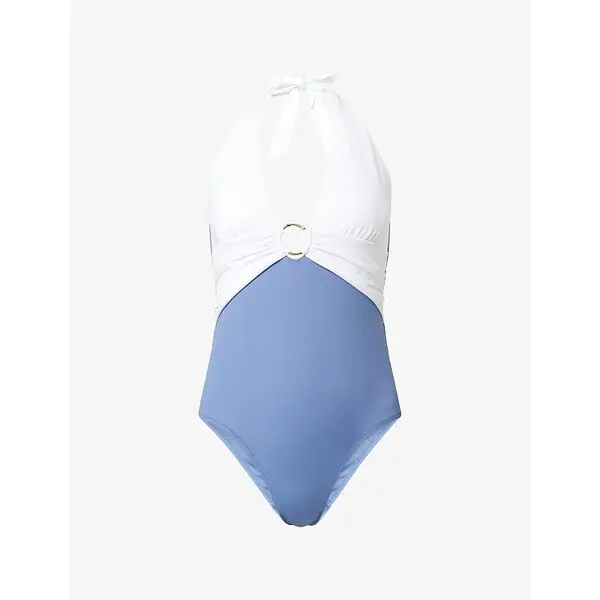 Heidi Klein Ring Halterneck One Piece Swimsuit - Wht-blu