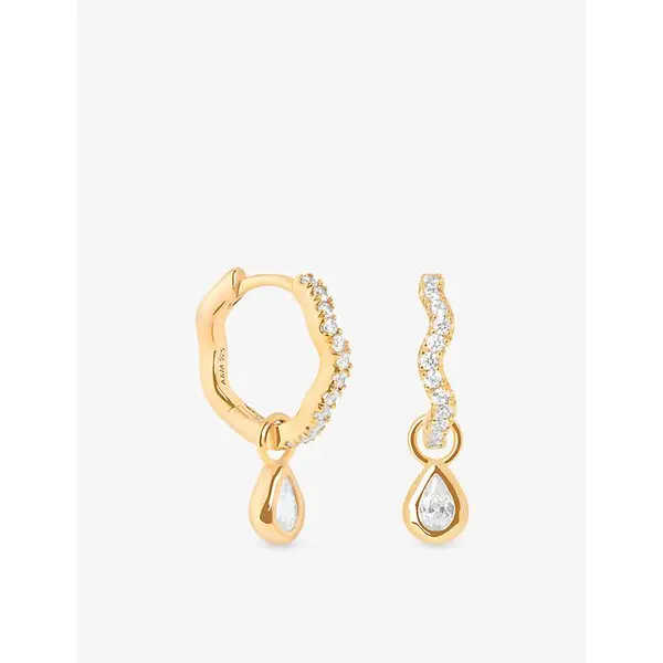 ASTRID & MIYU Crystal Pear Charm Huggie Earrings - 18ct Gold