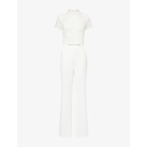 NADINE MERABI Wide-leg Lace Bodice Jumpsuit - White