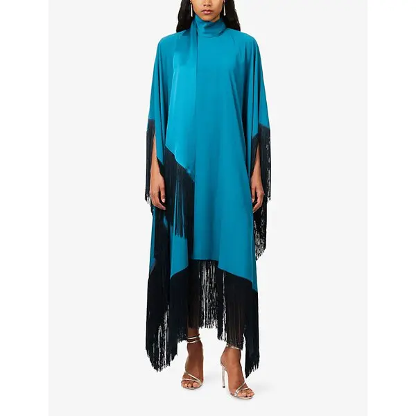 TALLER MARMO Fringe-trim Woven Kaftan - Peacock