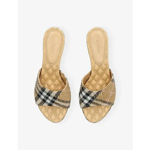 Burberry Rhinestone Embellished Checked Woven Mules