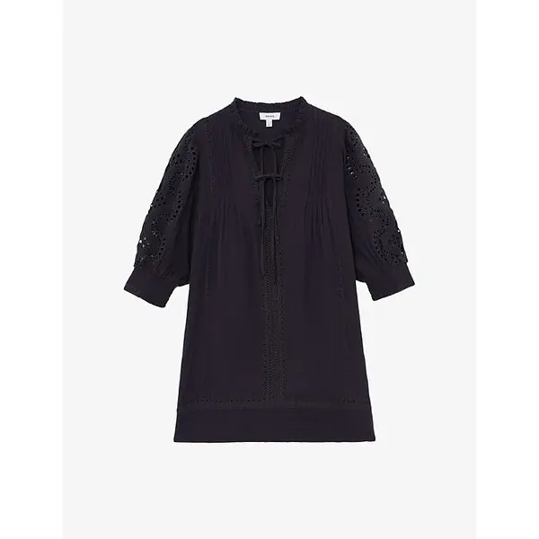 REISS Gia Cotton Cheesecloth Mini Dress - Navy