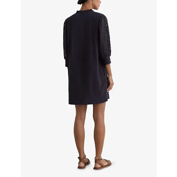 REISS Gia Cotton Cheesecloth Mini Dress - Navy