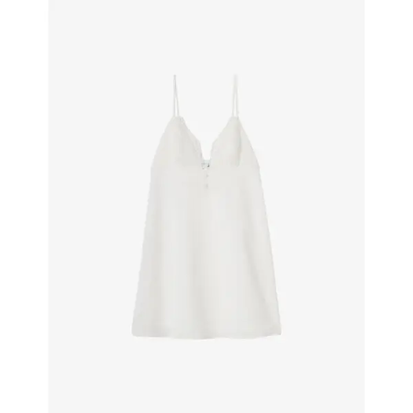 Claudie Pierlot V-neck Lace-trim Woven Mini Dress - Ecru