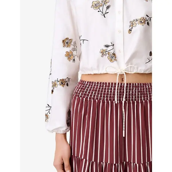 Claudie Pierlot Sequin Floral-print Cotton Shirt