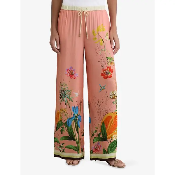 REISS Milos Tropical-print Wide-leg Woven Trousers