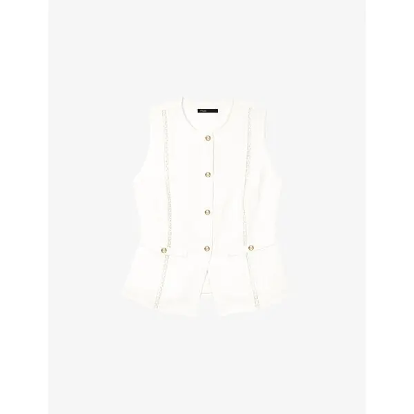 Maje Sleeveless Button-down Linen-blend Jacket - White