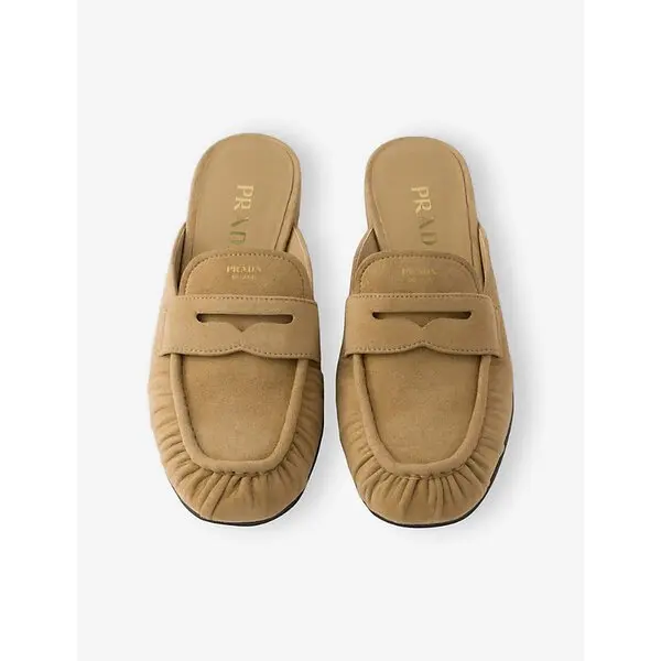 Prada Ruched Suede Mules