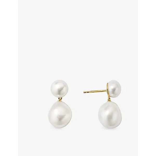 Mejuri 18ct Gold Vermeil Freshwater Pearl Drop Earrings - Yellow