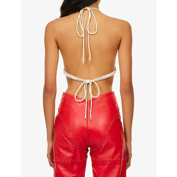 GRACE FAENA Pearl And Crystal-embellished Beaded Bralette