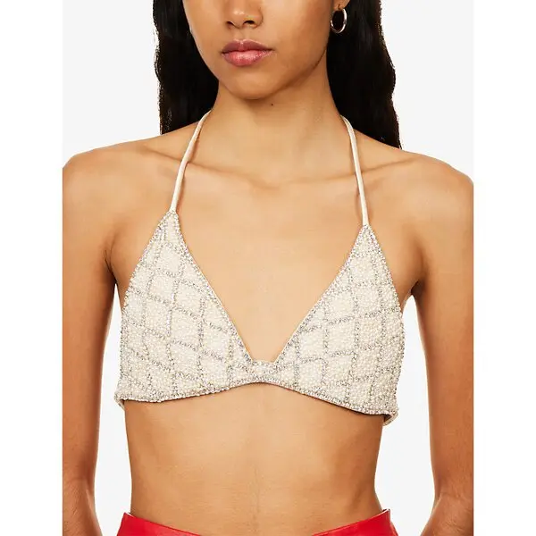GRACE FAENA Pearl And Crystal-embellished Beaded Bralette