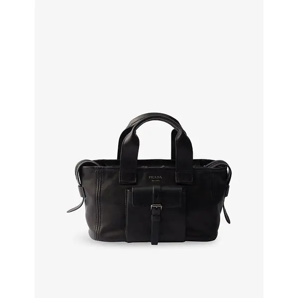 Prada Route Medium Leather Tote Bag - Black
