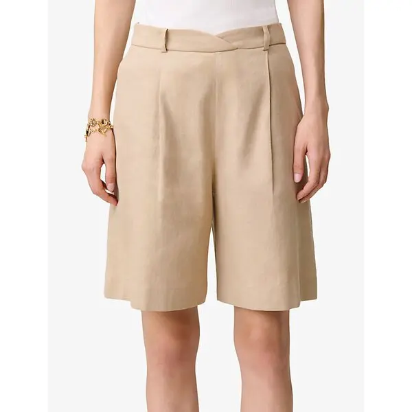Claudie Pierlot Wide Leg Stretch Linen-blend Bermuda Shorts