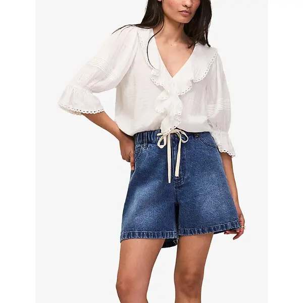 RO&ZO Ruffled Cheesecloth Cotton Blouse