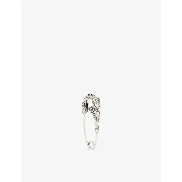 Emanuele Bicocchi Sterling Safety Pin Rose Motif Drop Earring