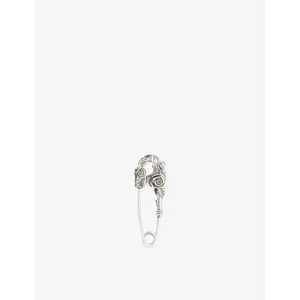 Emanuele Bicocchi Sterling Safety Pin Rose Motif Drop Earring