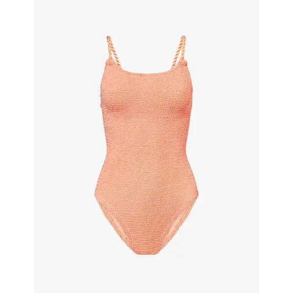 Hunza G Camille Crinkled One Piece Swimsuit - Metallic Coral