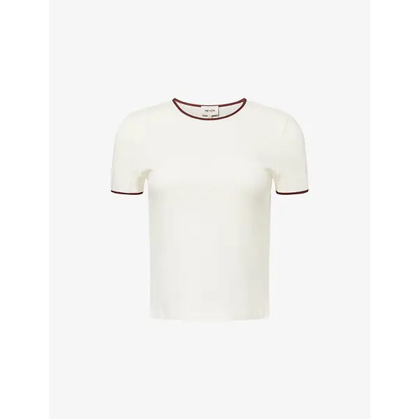 ME+EM Me + Em Slim Fit Cotton T-shirt With Contrast Trims - Light Cream/cinnamon