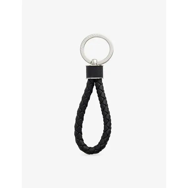 Bottega Veneta Intreccio Leather Key Ring - Black Silver