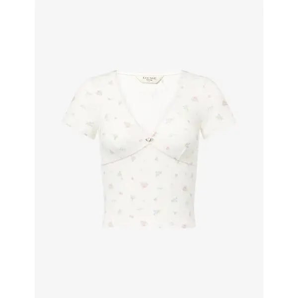 Lounge Short-sleeve Ribbed Cotton-blend Pyjama Top - White Floral