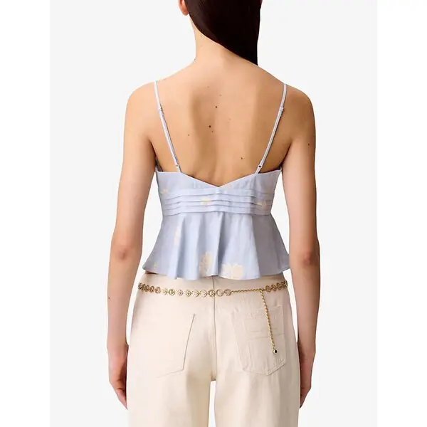 Claudie Pierlot Sleeveless Floral Print Linen-blend Top