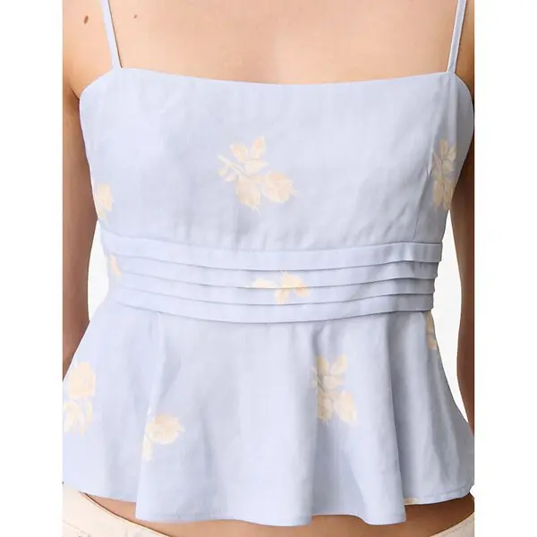 Claudie Pierlot Sleeveless Floral Print Linen-blend Top