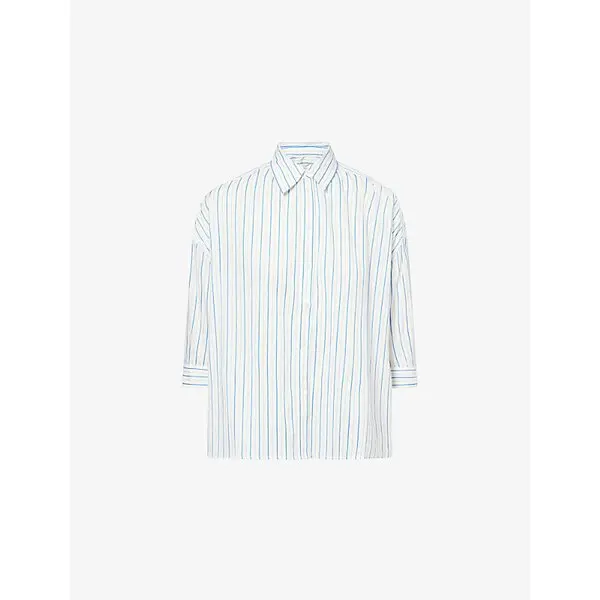 ME+EM Cropped-sleeve Striped Cotton-blend Shirt - Blue/white
