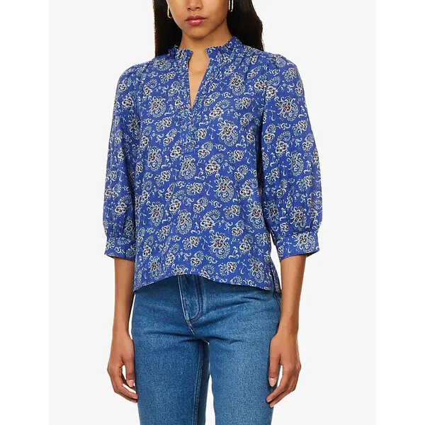 ME+EM Paisley Print Frill Collar Cotton Blouse