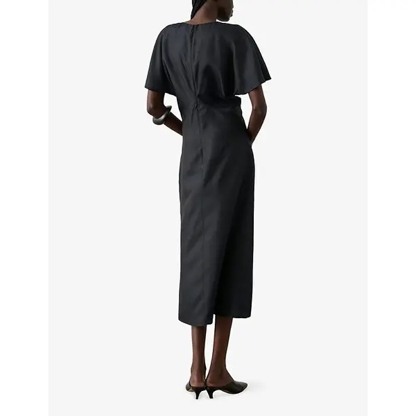 Soeur Silk Midi Dress With Button Detail And Front Slit - Noir
