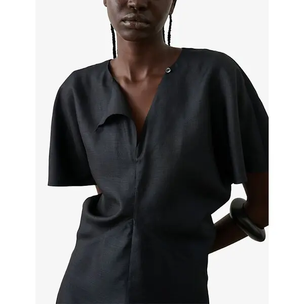 Soeur Silk Midi Dress With Button Detail And Front Slit - Noir