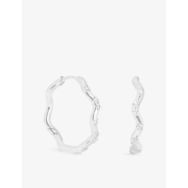 ASTRID & MIYU Plated Sterling Silver Hoop Earrings With Cubic Zirconia - Rhodium