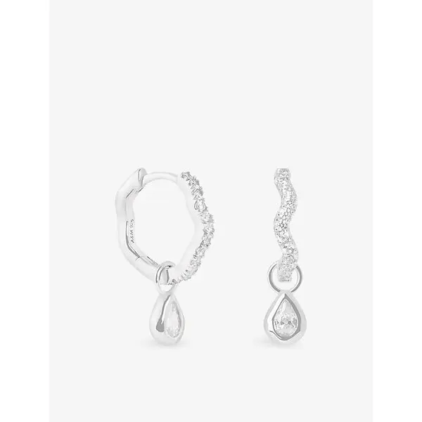ASTRID & MIYU Plated Sterling Silver Pear Charm Huggie Earrings - Rhodium